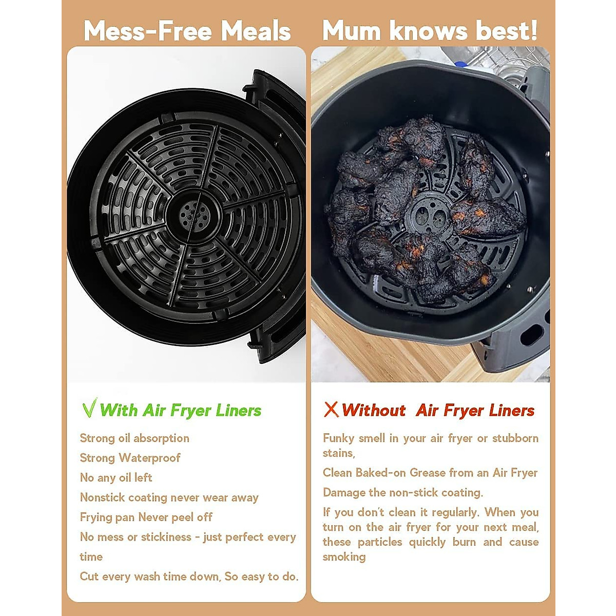 Velaxs Air Fryer Liners Disposable, Cooking Nonstick Filter Inserts Liners, Microwave Frying Pan Parchment Paper, Oil-proof Baking Roasting Food Grade Paper Sheets for Air Fryer 100 pcs 6.3 inch Round