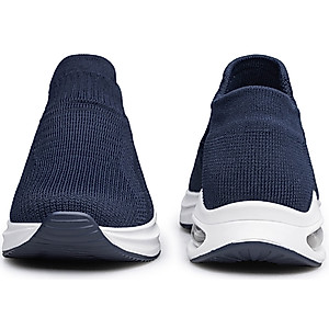 DOUSSPRT Womens Walking Sneakers Slip on Sock Shoes Mesh Air Cushion Platform Workout Tennis Loafers Fashion Casual Dark Blue Navy US Size 8.5