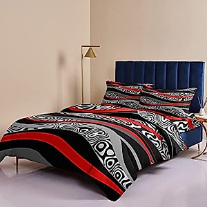 Duvet Cover Queen Size Bedding Set Geometry Abstract Red Black Stripe 4 Pieces Microfiber Comforter Cover Ultra Soft Duvet Covers Bed Sheet and Pillow Cases for Bedroom Zebra Animal Skin Texture