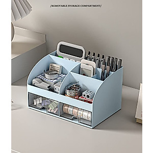 Office Desktop Organizer Box With Different Grids Sorting Storage Box Orderly And Tidy Stationery Organizer Box For Books Paper Clips Pens Office Supplies (Blue)