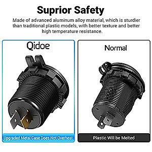 12V USB Outlet 2 Pack, Dual Quick Charge 3.0, Socket Waterproof Aluminum Charger with LED Voltmeter and Power Switch, Adapter for Marine Motorcycle Truck Golf Cart RV, Car etc.