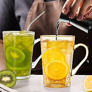 Glass Coffee Mugs Tea Cups - 14 Oz Clear Glass Mug with Lid and Straw Set Of 4 Dishwasher Safe Glass Coffee Cups - Elegant Lovely Gifts for Anniversary Weddings Housewarming Christmas Birthday