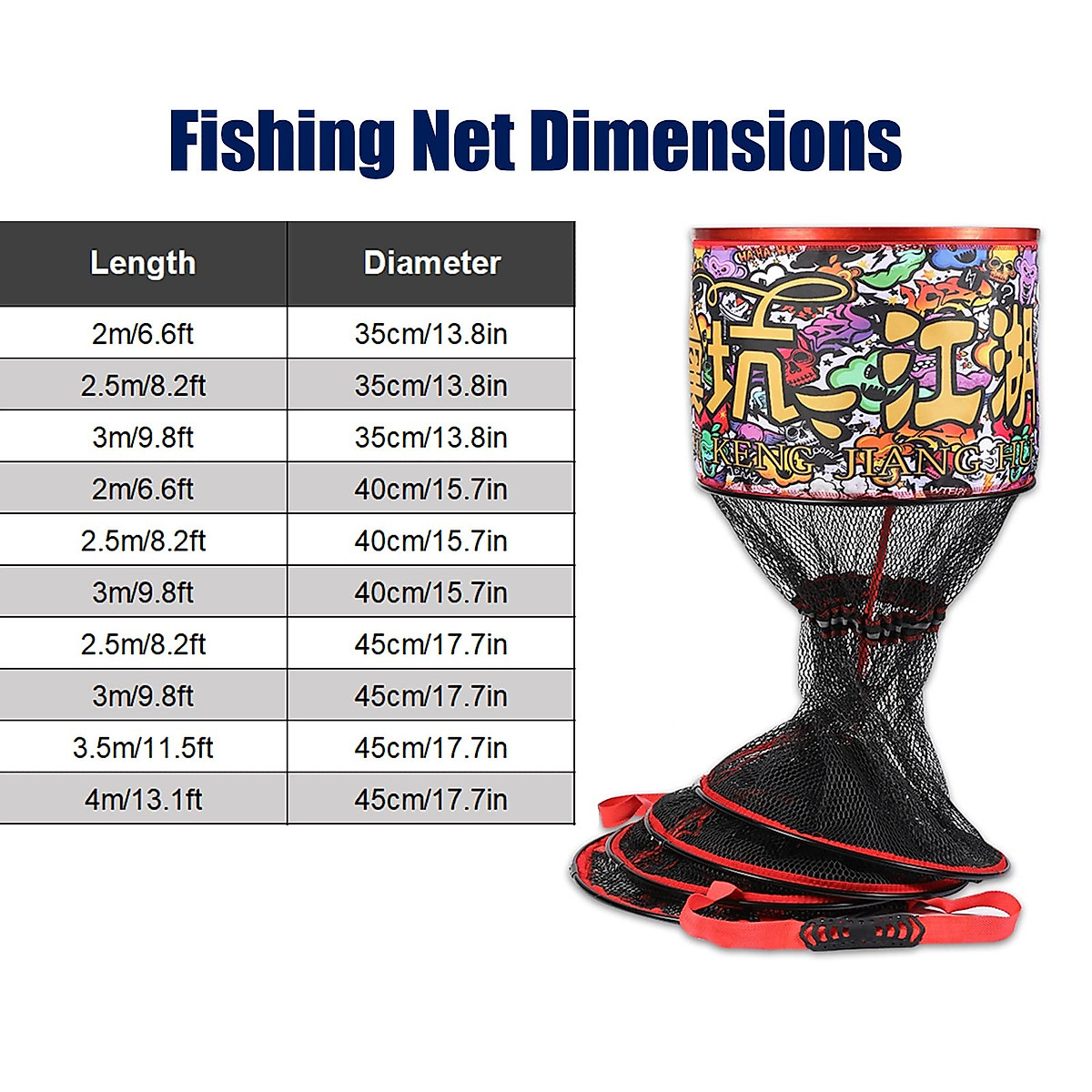 LJHU Fishing Keep Net Cage Rubber Fishing Keep Net Trap, Universal Foldable Fishing Basket Mesh, Drawstring Opening Design Fish Accessories Tool for Kayak/Minnows (Size : 2.5m x 35cm/8.2ft x 13.8in)