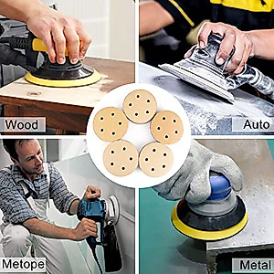 LotFancy 5 Inch 5 Hole Sanding Discs, 100PCS 60 80 120 180 220 Grit Sandpaper Assortment - Orbital Sander Pad, Hook and Loop Sand Paper