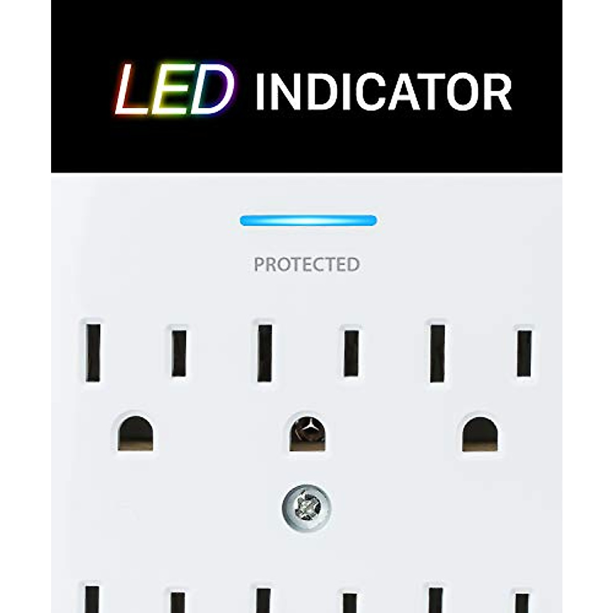 6 Outlet Wall Mount Surge Protector, Fosmon 3-Prong Surge Suppression 1200 Joules, 15A 125VAC 60Hz 1875Watts Wall Outlet Adapter, Grounded LED, ETL Listed - White