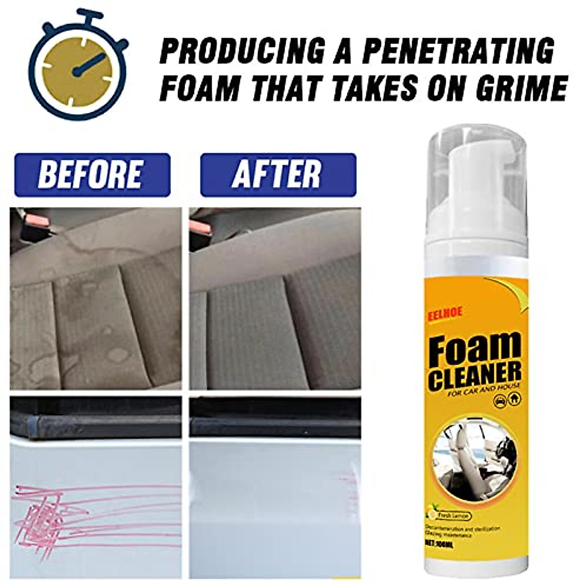 200ml Foam Cleaner For Car And House Lemon Flavor,Leather Decontamination,Strong Decontamination Cleaners Spray,Foam Cleaner,Powerful Stain Removal,Multifunctional Car Foam Cleaner Spray For Car,House