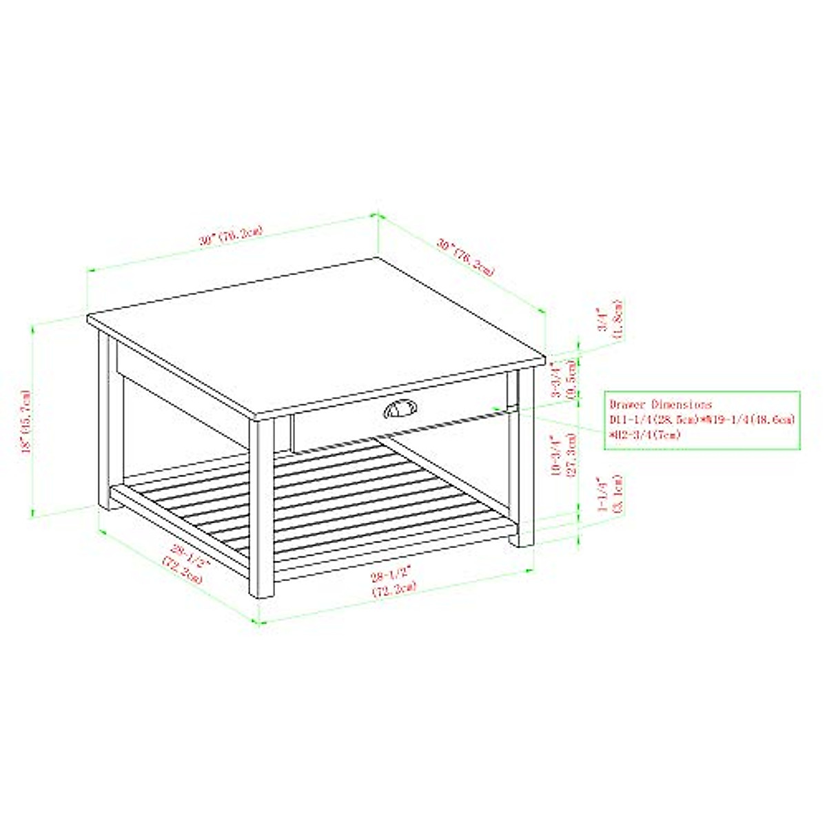 Walker Edison Modern Country Square Coffee Table Living Room Accent Ottoman Storage Shelf, 30 Inch, Brushed White