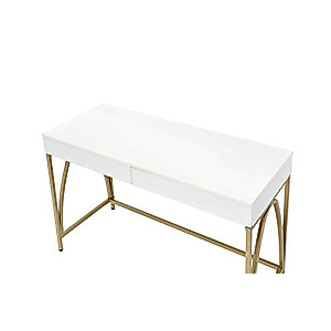 Acme Furniture Lightmane Desk, White High Gloss & Gold