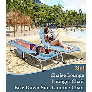 ABORON Patio Lounge Chair, 4in1 Folding Heavy Duty 500LB Loading Chaise Chair, Adjustable Portable Chair for Home Garden Beach Office Nap Camping Sleeping