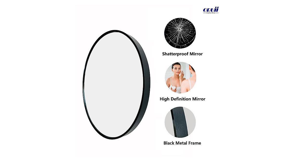 Oruii 20 Inch Black Circle Mirror - Stylish & Shatterproof
