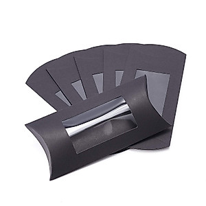 BENECREAT 30pcs 6x3x1 Inches Black Kraft Paper Pillow Boxes with Clear Window, Candy Packaging Box Treat Box for Birthday Wedding Party