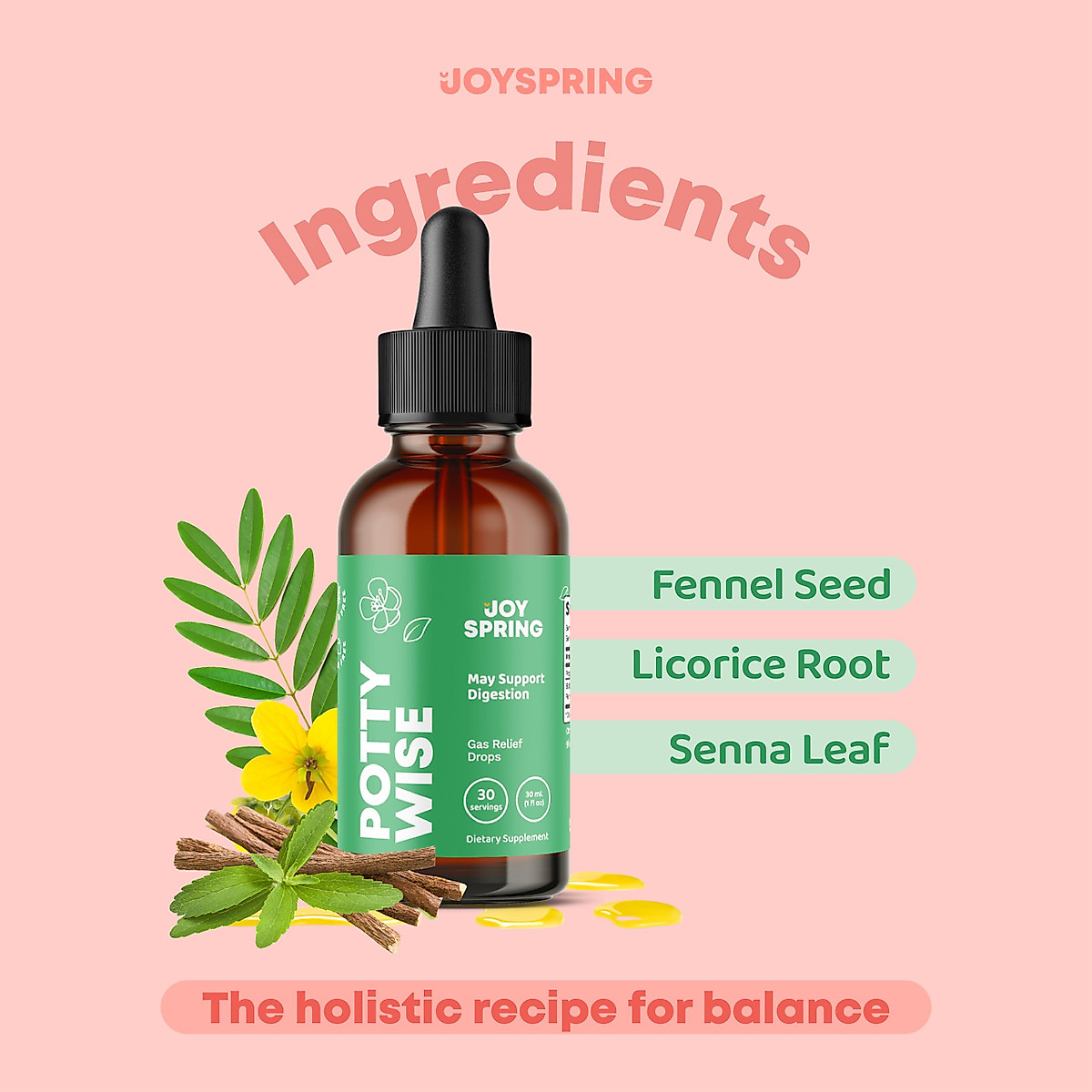 JoySpring Potty Wise Consitpation Relief for Kids for Happy Comfortable Kids - Natural Constipation Relief for Kids - Gentle Herbal Laxatives for Constipation - Vegan, Gluten-Free, Sugar-Free