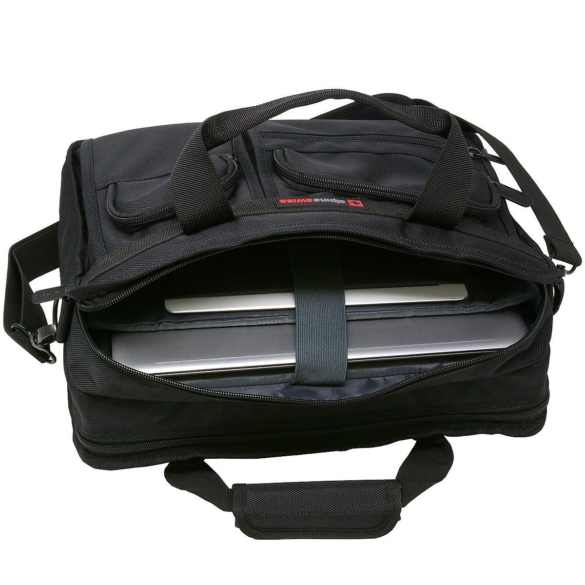 Alpine Swiss Conrad Messenger Bag 15.6 Inch Laptop Briefcase with Tablet Sleeve Black