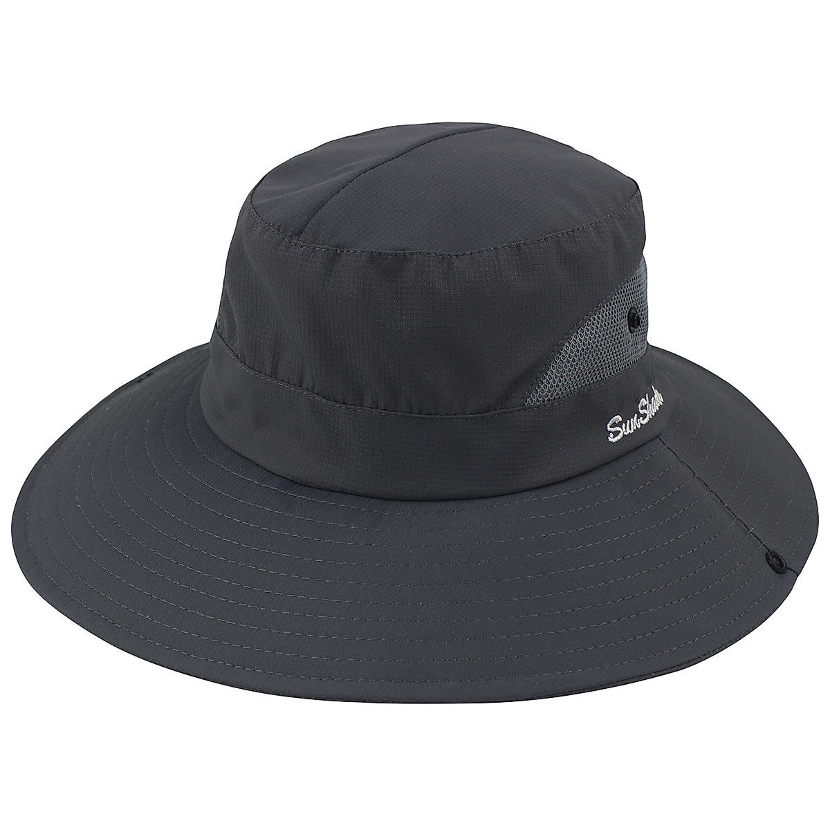 Womens Ponytail Sun Hat Outdoor UV Protection Foldable Floppy Bucket Hats Wide Brim Summer Beach Fishing Cap Grey