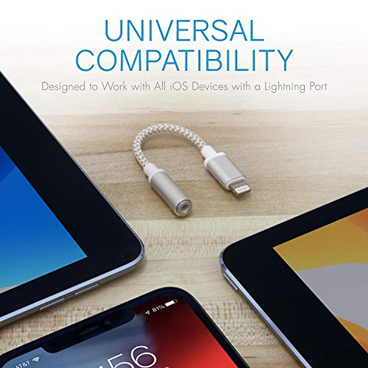 Realm Lightning to 3.5mm Headphone Jack Adapter, 3.5mm Audio Adapter Compatible with iPhone, White (RLMA7WT)