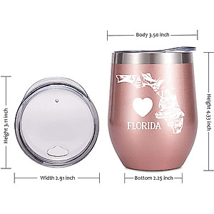 KAIRA Florida Gifts Wine Tumbler,Gift Home Decor Souvenirs Cup with Florida Shape,12 Oz with Lid,Vacuum Stainless Steel Coffee Trave Mug,Best Friends for Birthday,Idea for Women(Rose Gold)