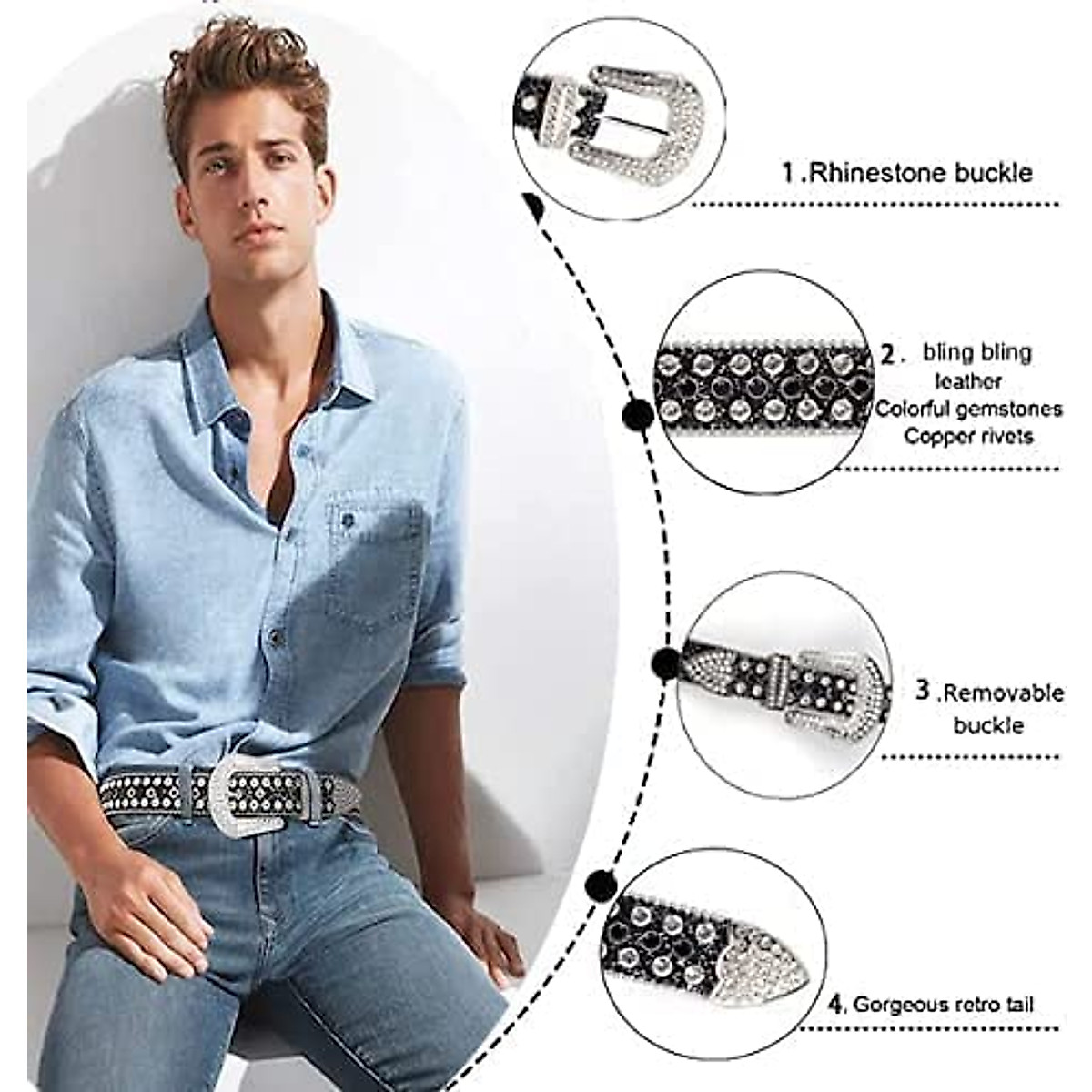 Studded Rhinestone Belts Men Women Fashionable Sparkly Diamond Belt Shiny Crystals Inlaid Design Leather Diamond Belt, Shiny Belts Rhinestone Black Gold Silver Belt for Wedding Party Gifts