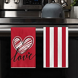 Artoid Mode Love Forever Hearts Hello Valentine's Day Kitchen Towels Dish Towels, 18x26 Inch Anniversary Decoration Hand Towels Set of 4