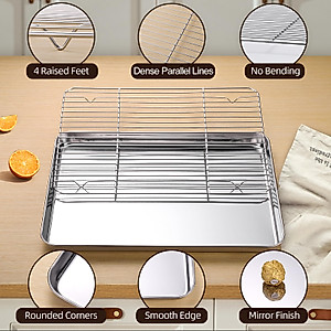 Amrules Baking Sheet with Cooling Rack Set, 3 Premium Stainless Steel Cookie Sheets and 3 Wire Racks, Kitchen Nonstick Baking Pans Set, Includes 3 Different Sizes, Heavy Duty Non Toxic, Easy to Clean