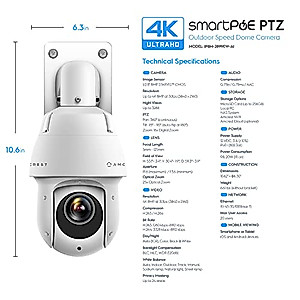 Amcrest 8MP Outdoor PTZ POE + IP Camera Pan Tilt Zoom (Optical 25x Motorized) Human and Vehicle Detection AI, Perimeter Protection, 328ft Night Vision POE+ (802.3at) IP8M-2899EW-AI