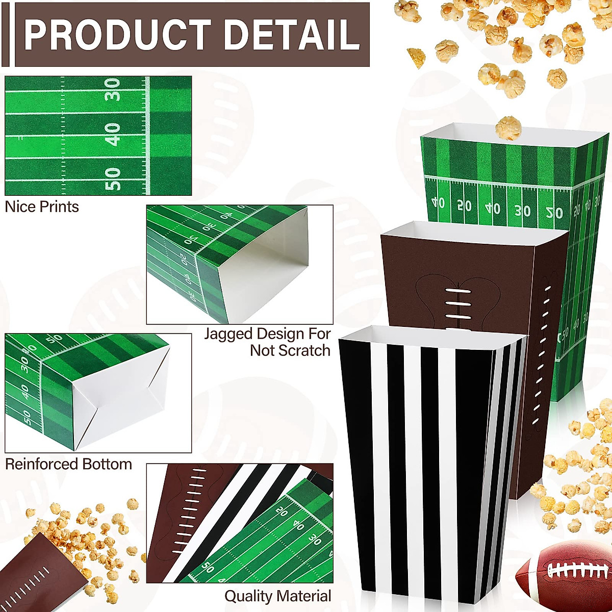 Sinmoe 48 PCS Football Popcorn Boxes Football Party Supplies Decorations Football Party Favor Bags Football Popcorn Holder for Football Theme Birthday Decor Baby Shower Theater Carnival