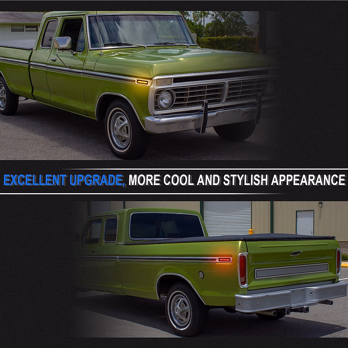 SHINEFIT LED Side Bumper Marker Lights Replacement for F0rd F100 F150 F250 F350 F500 Truck 1973-1979/ Bronco 1978-1979/ Econoline E100 E150 E250 E350 1975-1991, Smoke Lens