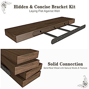 FALANZATH Floating Shelves Wall Mounted Set of 2, Rustic Wood Wall Storage Shelves for Bedroom, Living Room, Bathroom, Kitchen, Office (36 inch, Carbonized Black)