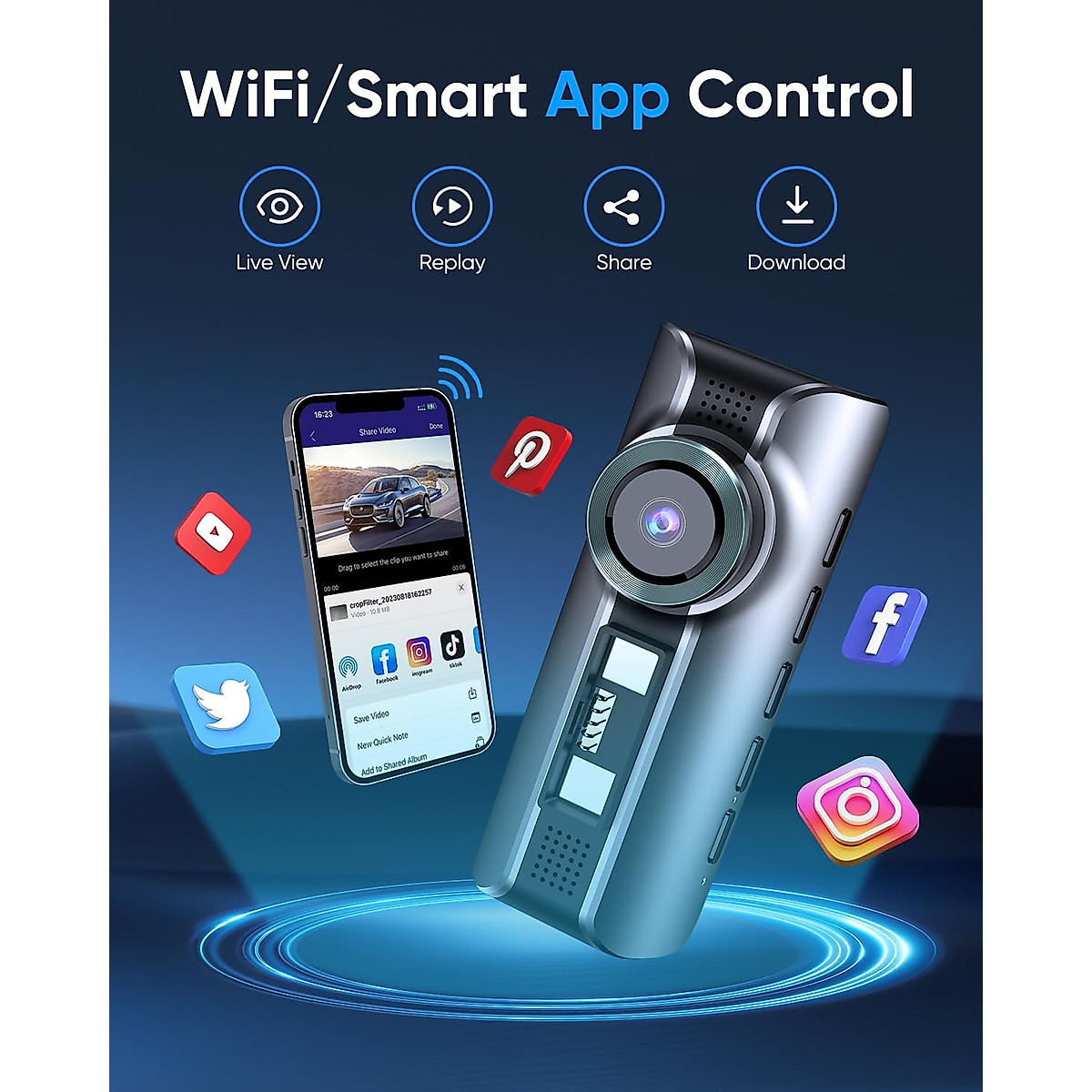 AZDOME 3 Channel 4K Dash Cam for Cars, 4K+1K Dash Cam Front and Rear, 1440P+1080P+1080P Triple Dash Cam, 3.19" IPS Screen, Built-in GPS WDR IR Night Vision, 24H Parking Mode, 64GB Card Included