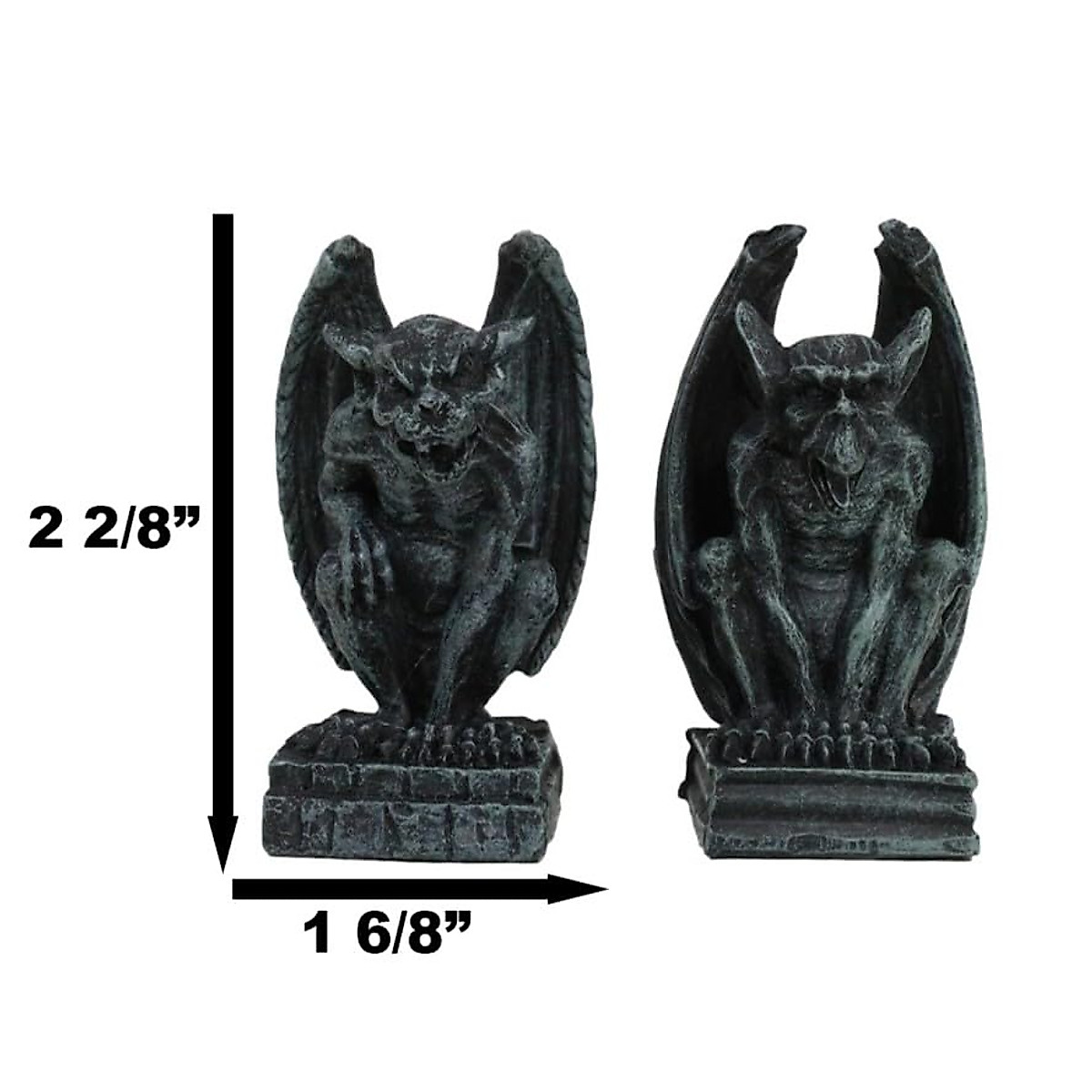 Ebros Gift Notre Dame Castle Top Guardian Mini Gargoyles Crouching On Stone Pedestals Resin Figurine Set of 2 Miniature Fairy Garden Gargoyle Sculpture Pair 2.5" Tall