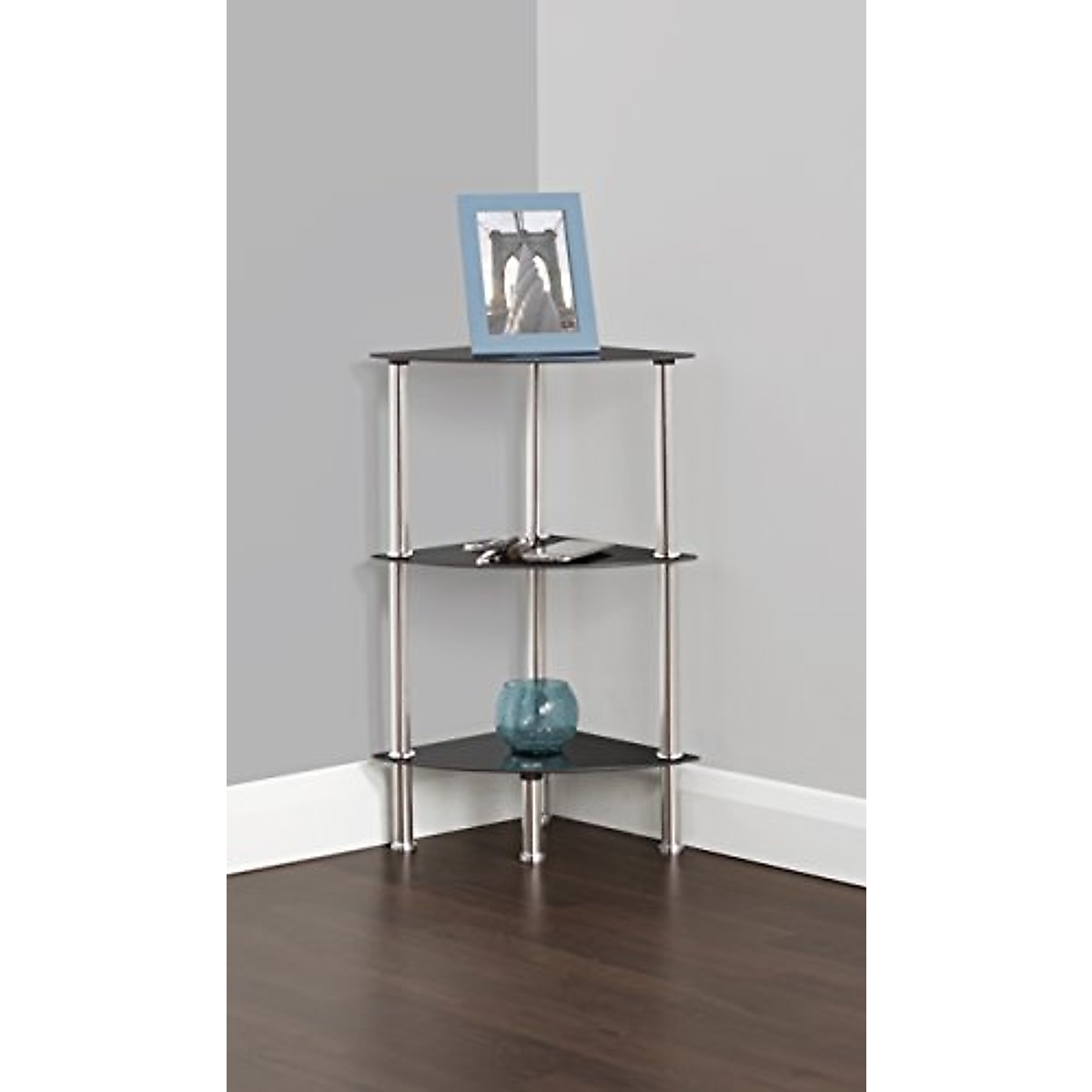 AVF S53-A Corner 3 Tier Shelving Unit in Black Glass & Chrome