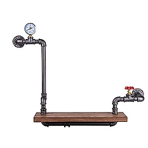 FOTEE Industrial Pipe Shelves with Wood 1-Tiers, Rustic Wall Mount Shelf, Metal Hung Bracket Bookshelf, DIY Storage Shelving Floating Shelves for Kitchen, Bathroom, and Bedroom,Black