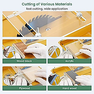 Huanyu Mini Table Saw Upgraded 300W 9000RPM Precision Multifunctional Table Saws Woodworking Lathe Polishing Bench Handmade Adjustable Blade Model Electric Portable Cutting Saw For DIY Crafts (Group1)