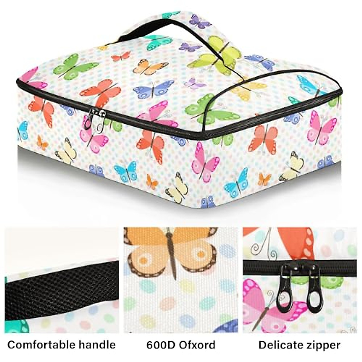 Kcldeci Insulated Thermal Food Carrier Insulated Casserole Carrier for Hot or Cold Food,Butterflies Insulated Tote Bag for Potluck Cookouts Parties Picnic,Lasagna Lugger