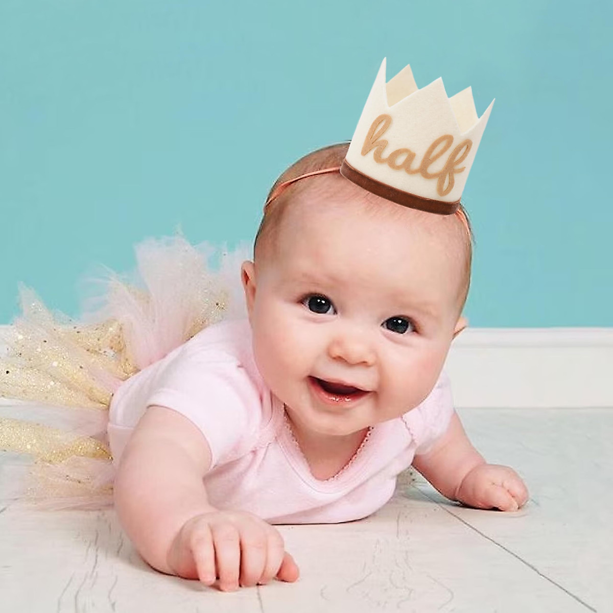 Agkvw Half Birthday Crown - Boho Cake Smash Prop, 6 Months Hat for Boys in Brown