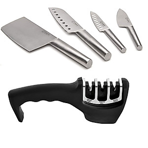 Berghoff Essentials 4Pc Kitchen Knife Set & Sharpener Ergonomically Designed Hollow Handle Slip Resistant Sharp, Well Balanced Diamond Surface