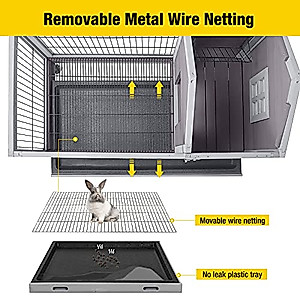 Aivituvin Wooden Rabbit Hutch with Removable Wire Floor Grid, Bunny Cage with Deeper Leakproof Tray - 4 Wheels Include