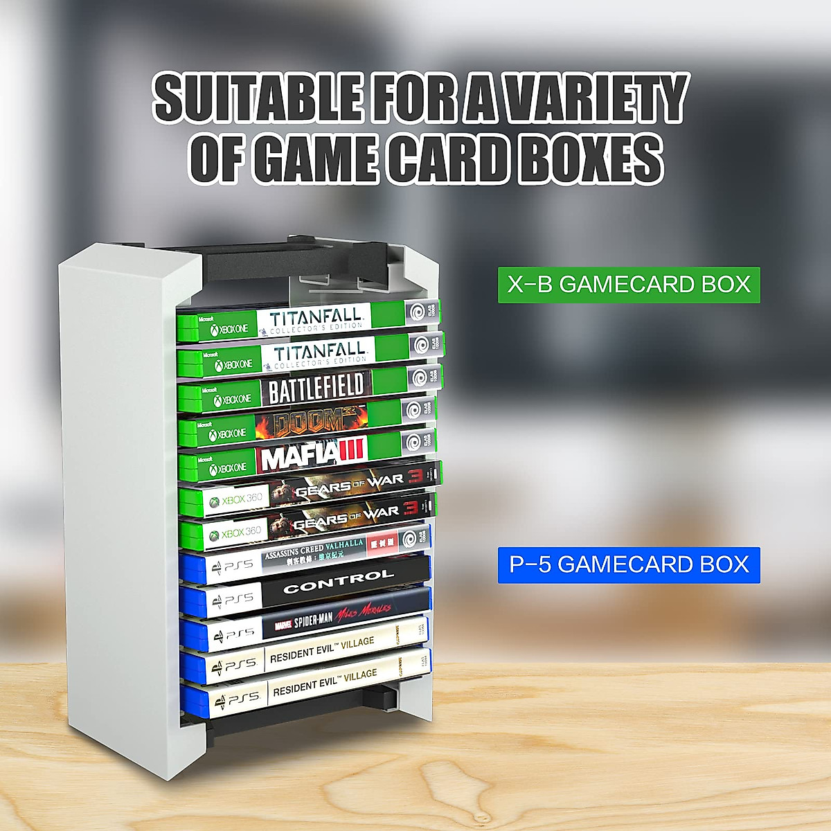 PS5 Game Holder, PS5 Video Game Organizer, Storage Tower for PS5 Games, Video Game Storage Stand, Storage Stand for PS5 PS4 Xbox One Games (for 12 Game Boxes)