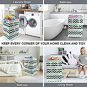 Nancyber 2 Pack Collapsible Laundry Basket, 75L Large Waterproof Laundry Hamper with Handles, Clothes Hampers for Laundry, Dorm, Toys Storage, Foldable Laundry Room Organization (Green Wavy)