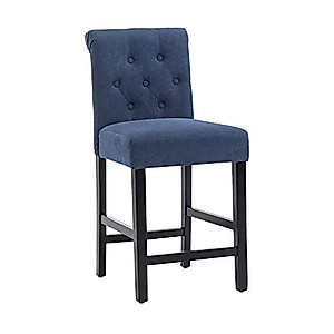 LSSBOUGHT 24 Inches Upholstered Counter Stools, Bar Stools Set of 2, Fabric Counter Stools with Back, Counter Height Bar Chairs with Solid Wood Legs for Home Kitchen Island Dining Room, (2pcs,Blue)