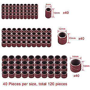 AUSTOR Aluminum Oxide Sanding Drum Set with Free Box Including 120 Pieces Drum Sander Sanding Sleeves and 12 Pieces Drum Mandrels for Dremel Rotary Tool, 132 Pieces