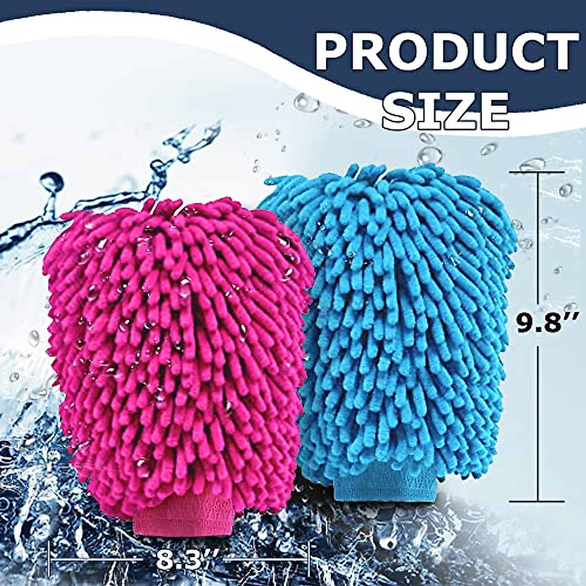 CoralHouse Car Cleaning,Car Wash Mitt Microfiber-4PK, Scratch & Lint Free, Premium Chenille Microfiber Wash Mitt-Blue and Red