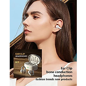 Ear-Clip Bone Conduction Headphones Bluetooth 5.3, Painless Wireless Open Ear Clip on Headphone,Waterproof Mini Sport Running Earring Earphone, Noise Cancelling/HiFi Quality/Long Battery Life