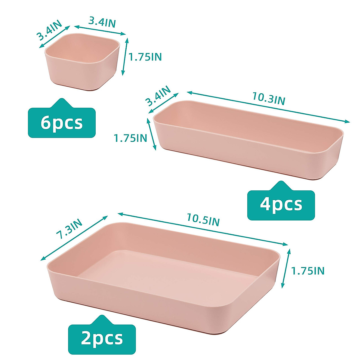 Backerysupply Set Of 12 Pink Color Plastic Desk Drawer Organizers For Makeup Bathroom Office Kitchen Vanity Drawer Storage Box Container