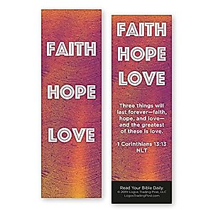 Faith Hope Love, 1 Corinthians 13:13, Bulk Pack of 25 Christian Bookmarks for Kids, Childrens Bible Verse Book Markers, Sunday School Prizes with Memory Verses, Scripture Gifts for Kids & Youth