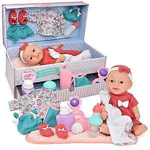 Baby Doll with Clothes & Accessories, Newborn Baby Doll in Carrier Gift Box, Magic Disappearing Milk Bottle with Feeding & Changing Deluxe Travel Set