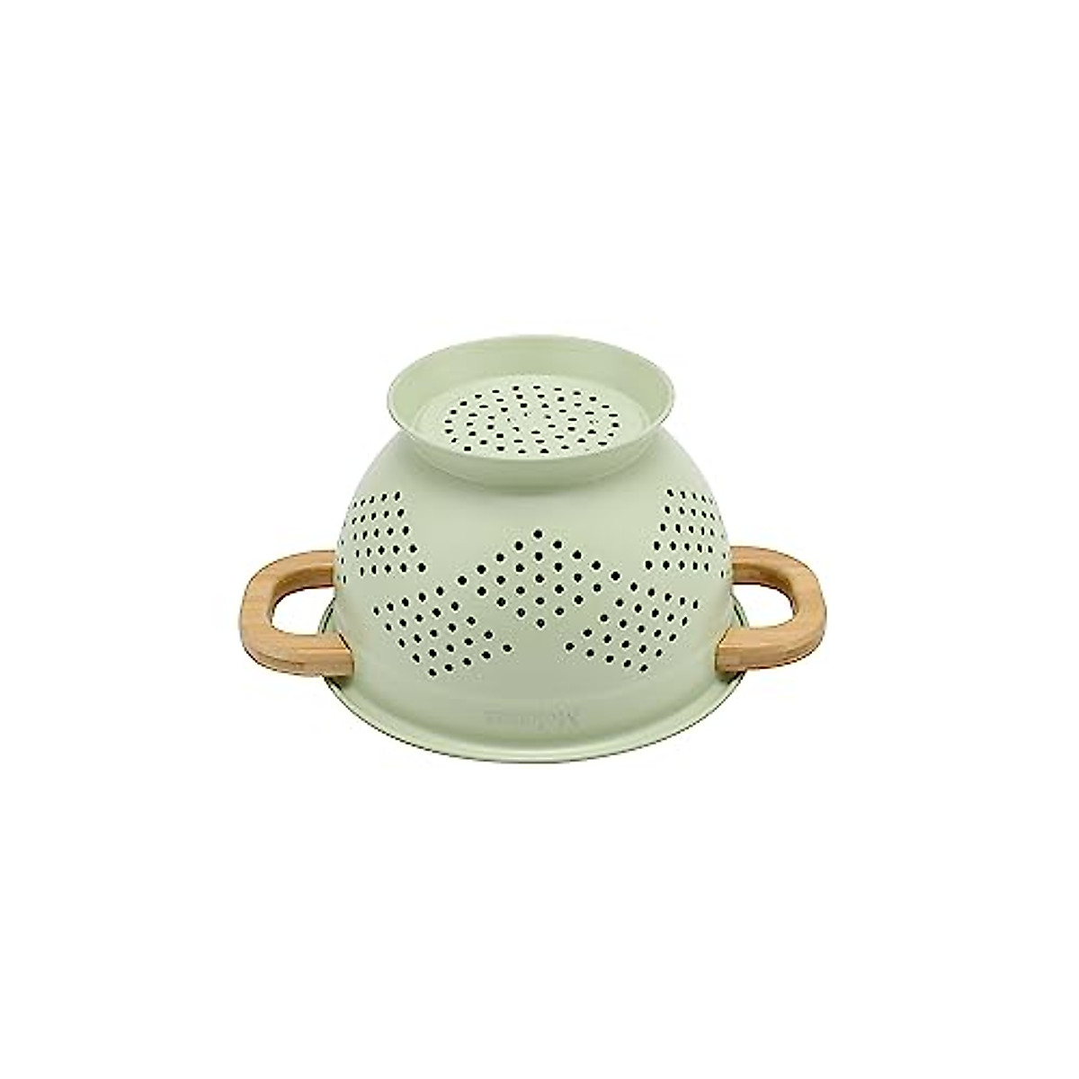 Molomax Metal Colander with Wood Handle | Set of 3 with Bamboo Handles | 1.5Q, 3Q, 5Q (Sage Leaf Green)