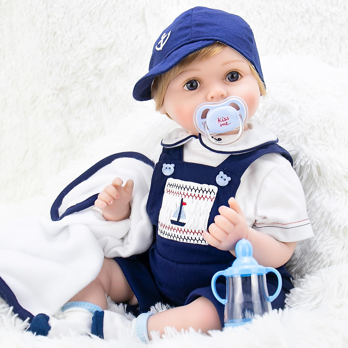 Aori Reborn Baby Dolls 22 inch Realistic Newborn Baby Boy Doll Lifelike Weighted with Feeding Toy Set