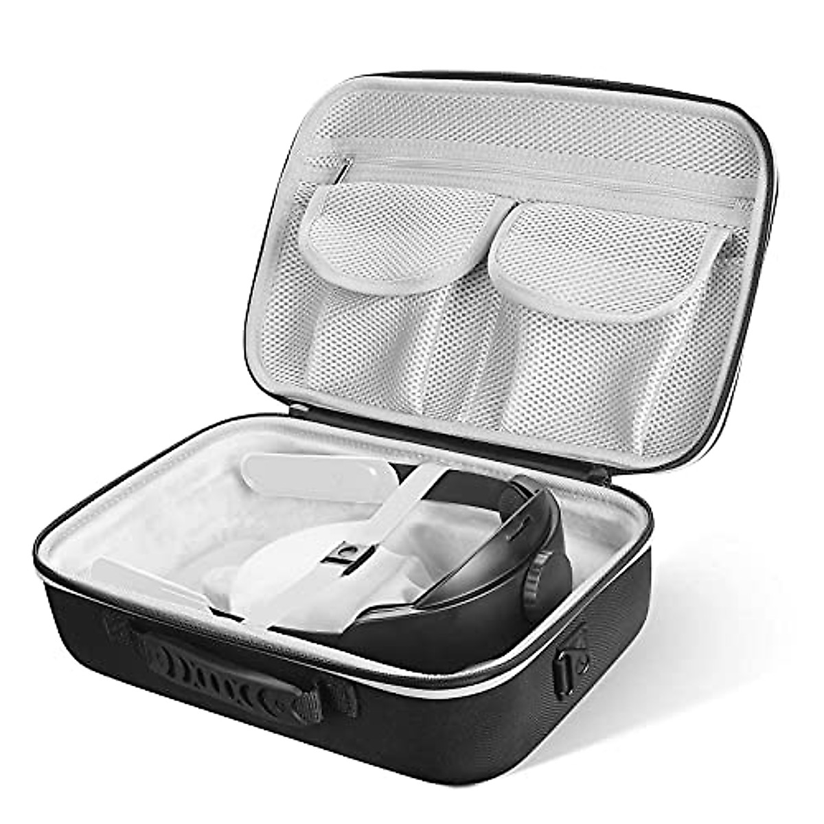 Esimen Travel Case for Oculus Quest 2 Include K5 Elite Strap, Replacment Head Strap for Meta Quesr 2 Reduced the Head Pressure,Hard EVA Storage Case Anti-falling, Shockproof, Waterproof(Black+Black)