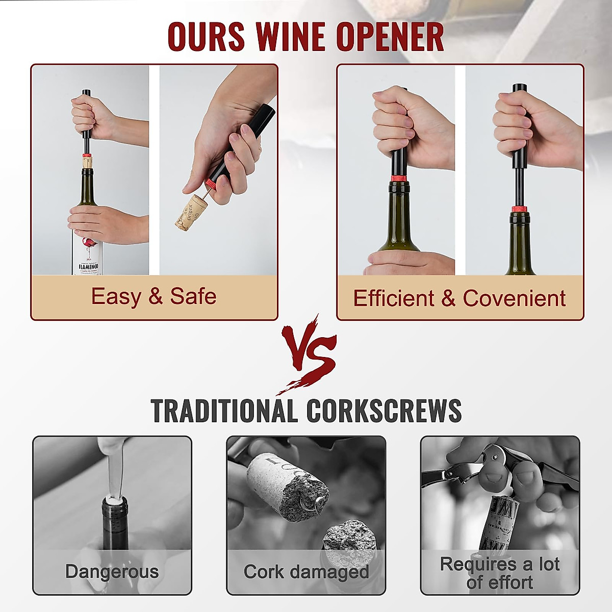 Tyzine Wine Air Pressure Pump Bottle Opener,Efficient Corkscrew Bottle Opener,Easy Screw Out Tool,Portable Pocket Bottle Opener Great For Wine Lovers,Perfect Wine Gift. (red-1pcs)