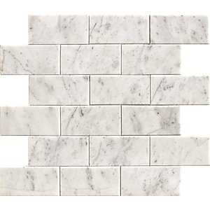 Simple Tile - DIY Peel and Stick Genuine Marble Mosaic Tile for Kitchen and Bathroom Backsplash, Carrara White 2"X4" Big Brick Deep Belveled, 12"X12"X1/4", Polished (Sample 12"X4")